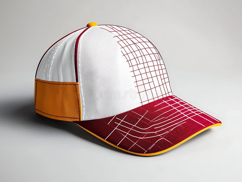 Contemporary Cap with Bold Red and White Graphic Grid Pattern Stock ...