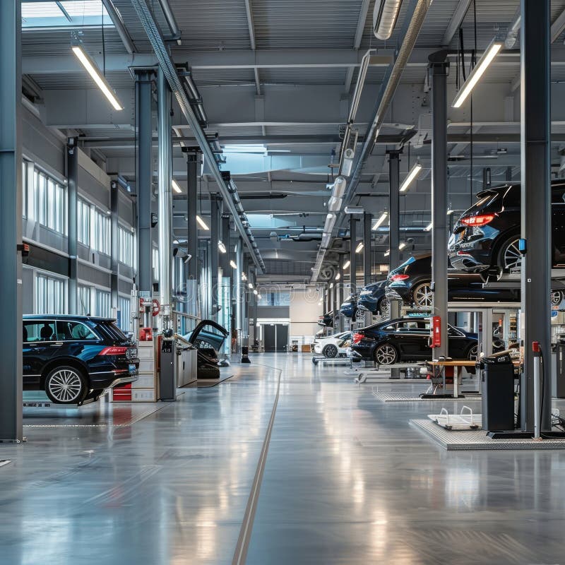 Contemporary Car Service Garage Featuring Multiple Lifts and a Spacious ...
