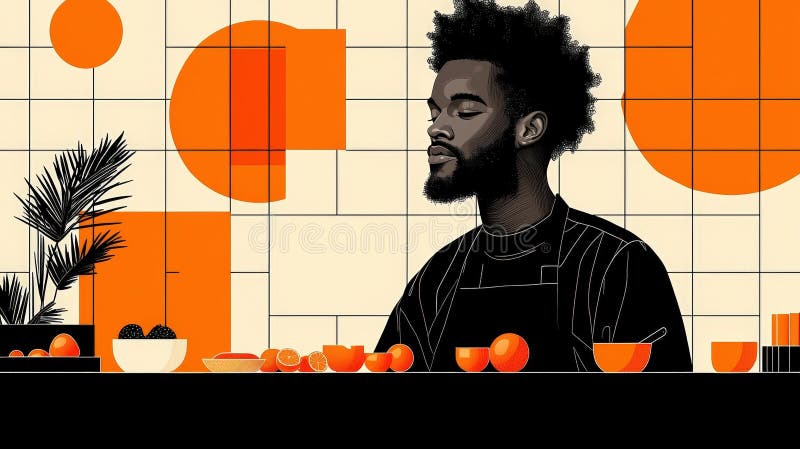 Contemporary Chef in Stylish Kitchen Preparing Fresh Ingredients with ...