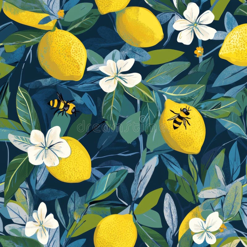 Contemporary Chic Fruit Design. Seamless Lemon Pattern in a Hand-drawn ...