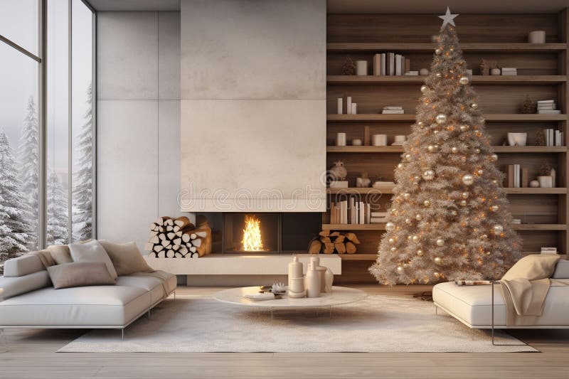 Contemporary Christmas Interior Designs with Stock Illustration ...