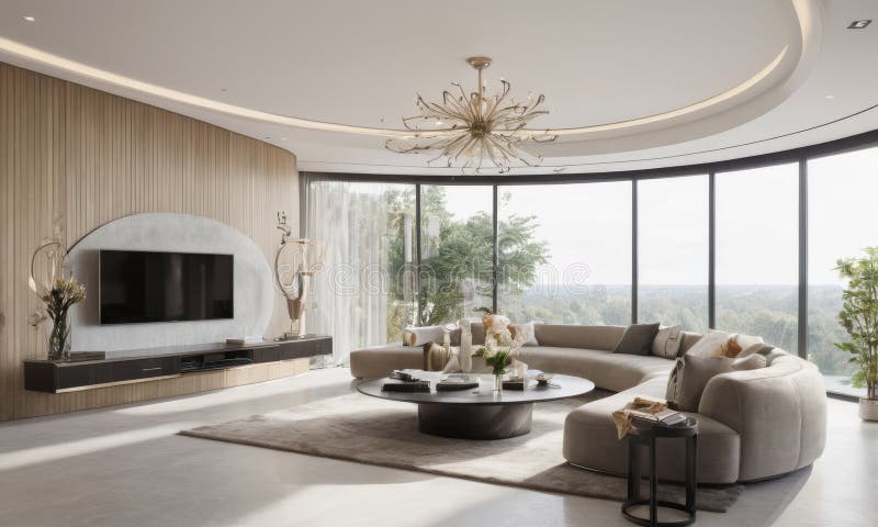 Contemporary Circular Living Room Stock Photo - Image of residential ...