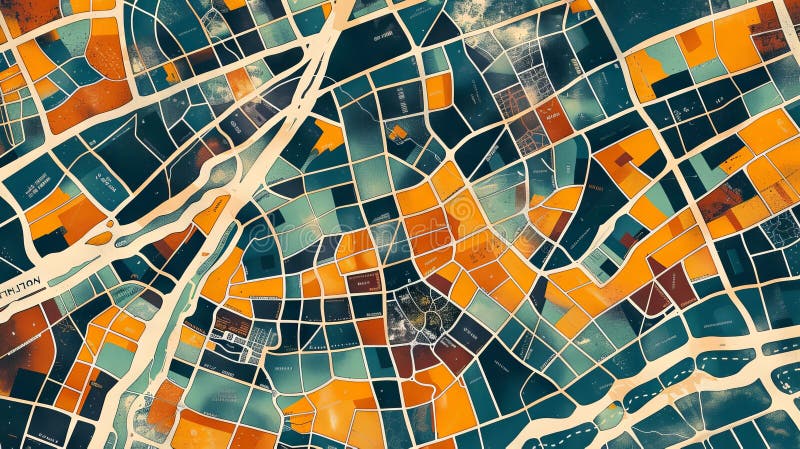 Contemporary City Map Artwork Featuring Simplified Shapes and Lines on ...