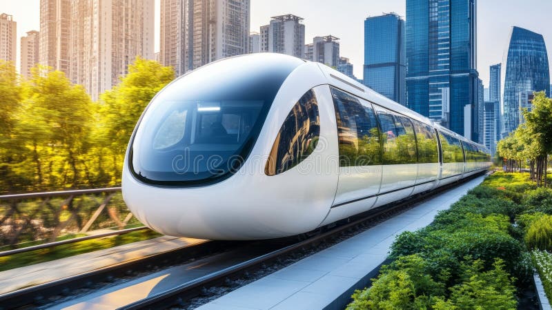 A Contemporary Cityscape Characterized by Innovative Public Transit Systems and Skyscrapers ...