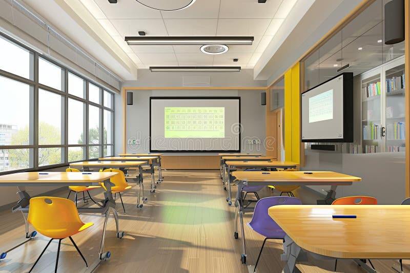 A Contemporary Classroom Featuring Interactive Panels and AI Assistants ...