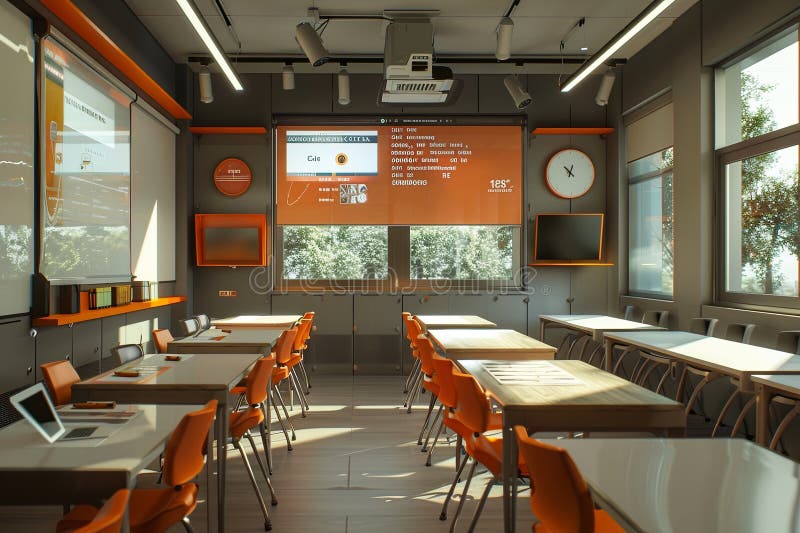 A Contemporary Classroom Featuring Interactive Panels, AI Assistants ...