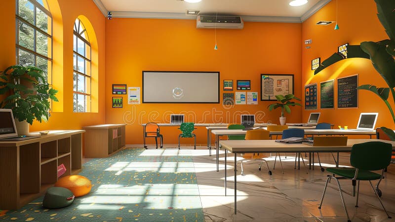A Contemporary Classroom with Interactive Panels and AI Assistants ...