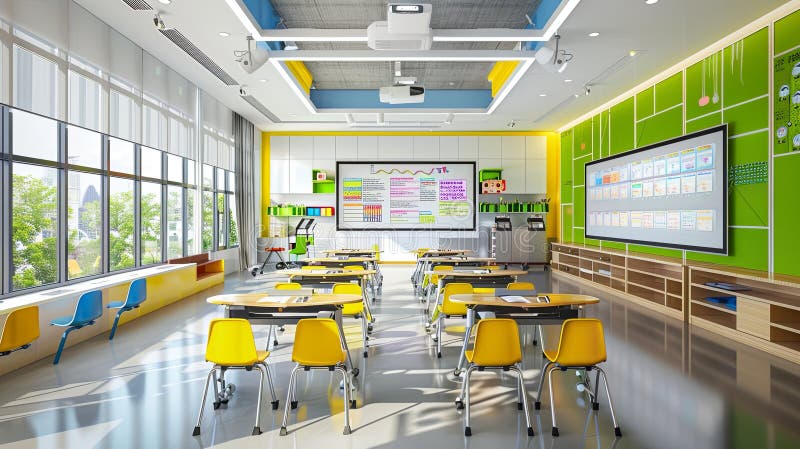 A Contemporary Classroom with Interactive Panels and AI Assistants ...