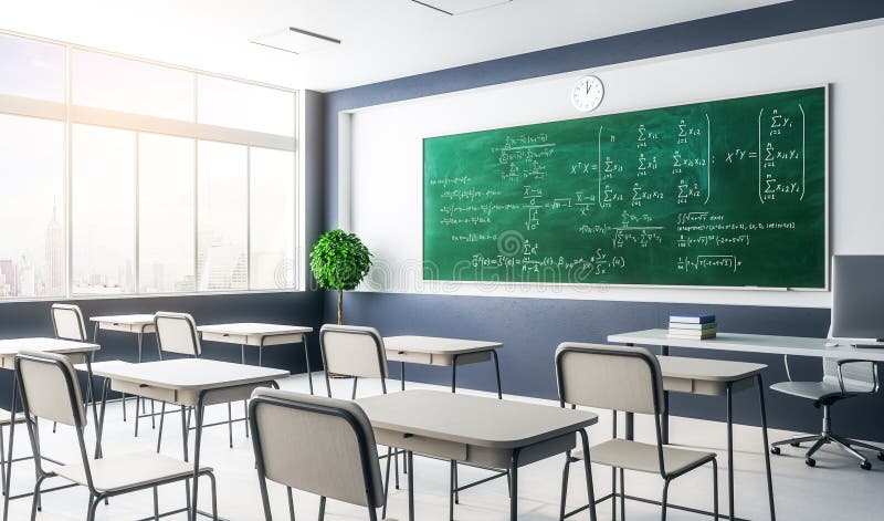 Contemporary Classroom with Math Formulas Stock Illustration ...