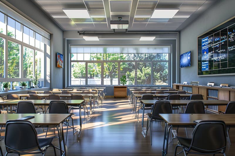 A Contemporary Classroom with Modern Furniture and Interactive ...