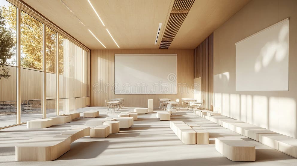 A Contemporary Classroom with Modular Seating and Interactive Digital ...