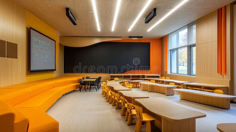 A Contemporary Classroom with Modular Seating and Interactive Digital ...