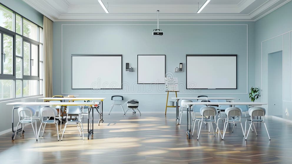 A Contemporary Classroom Setting with Interactive Panels and AI ...