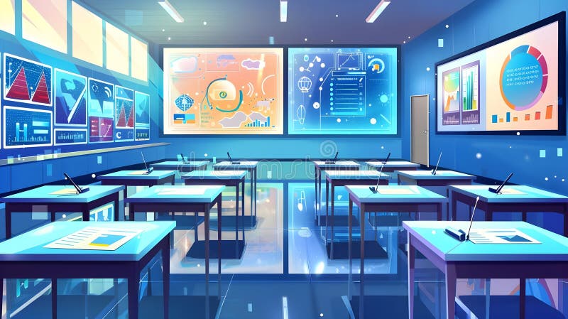 Modern Classroom with Digital Screens and Interactive Displays ...