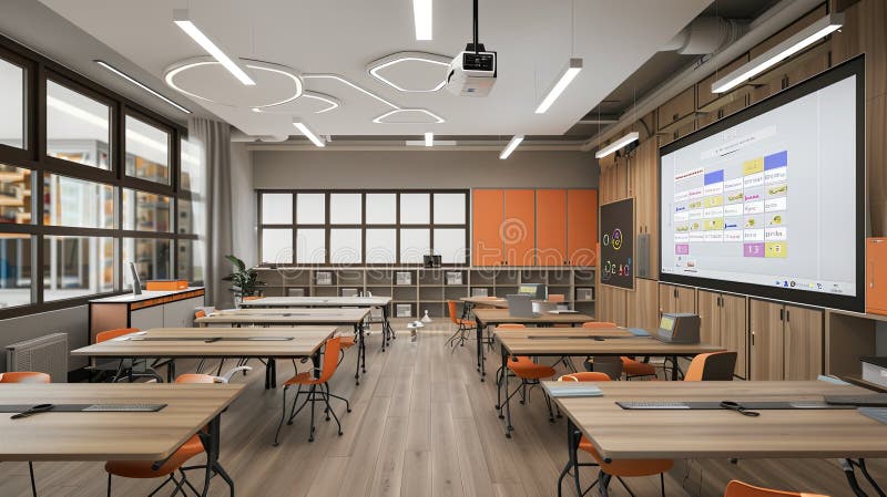 A Contemporary Classroom Space Featuring Interactive Panels and AI ...