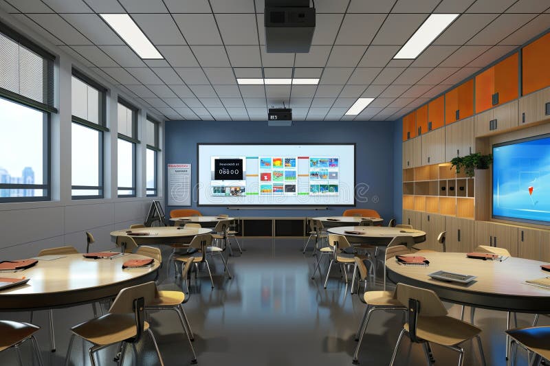A Contemporary Classroom or Study Space Features Interactive Panels and ...