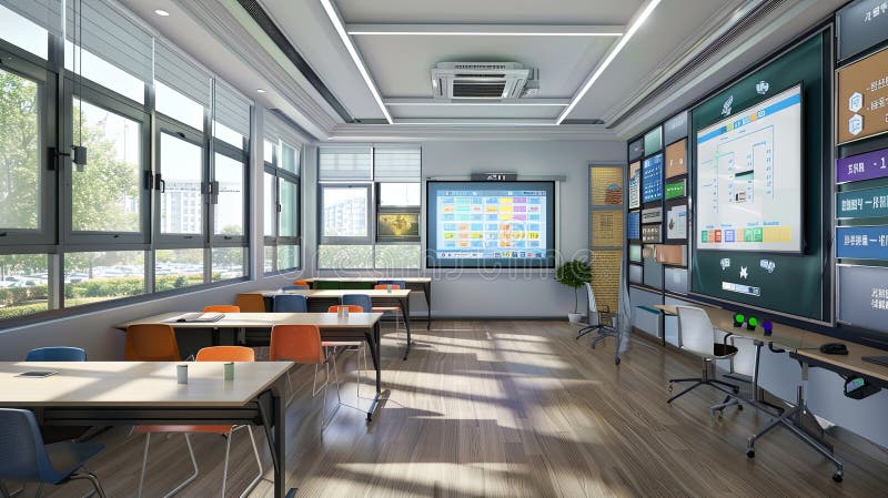 A Contemporary Classroom or Study Space Featuring Interactive Panels ...