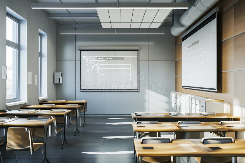 A Contemporary Classroom or Study Space with Interactive Panels and AI ...