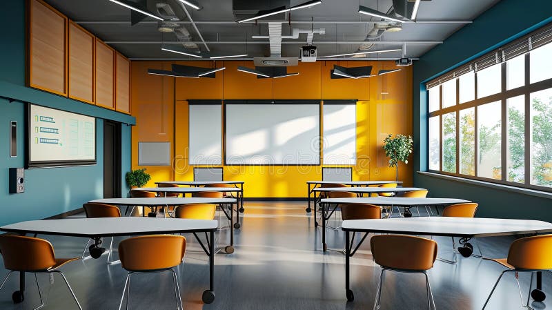 A Contemporary Classroom or Study Space with Interactive Panels and AI ...