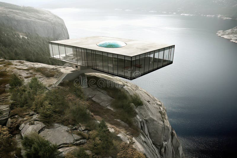 A Contemporary Cliffside Residence with River Views Stock Illustration ...