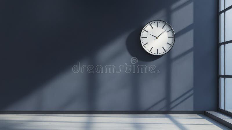 Contemporary Clock in Dark Room with Angular Shadows Stock Illustration ...