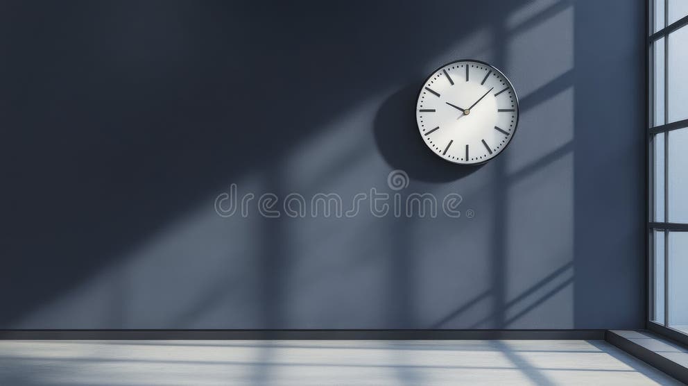 Contemporary Clock in Dark Room with Angular Shadows Stock Illustration ...