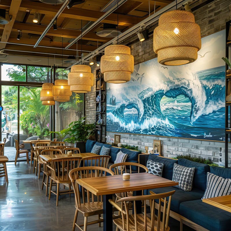 Contemporary Coastal Cafe with Ocean Breeze and Stylish, Comfortable ...