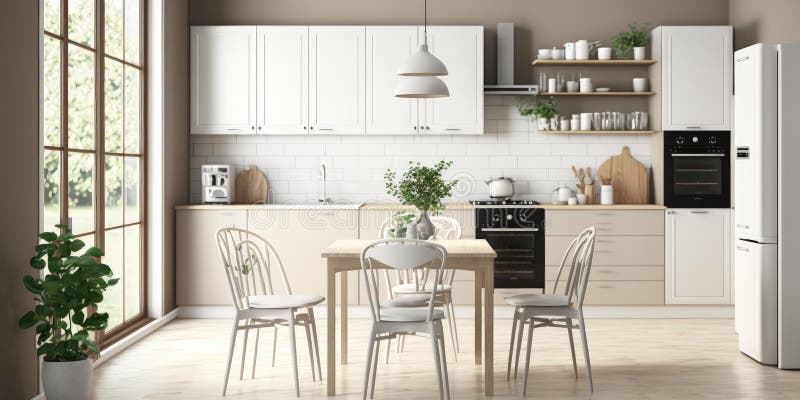 Contemporary Compact Design of Modern Kitchen in Stylish Home Stock ...