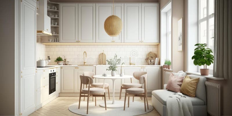 Contemporary Compact Design of Modern Kitchen in Stylish Home Stock ...