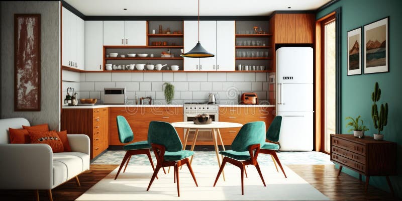 Contemporary Compact Design of Modern Kitchen in Stylish Home Stock ...