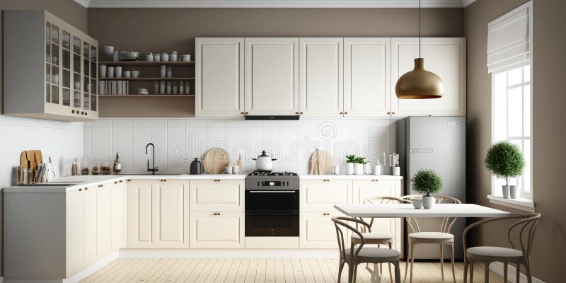 Contemporary Compact Design of Modern Kitchen in Stylish Home Stock ...