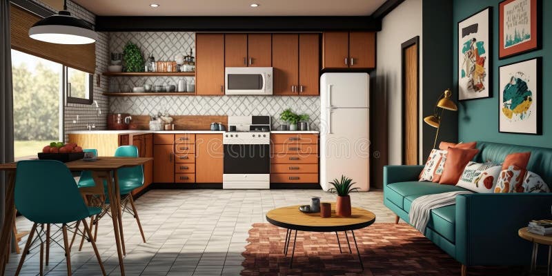 Contemporary Compact Design of Modern Kitchen in Stylish Home Stock ...