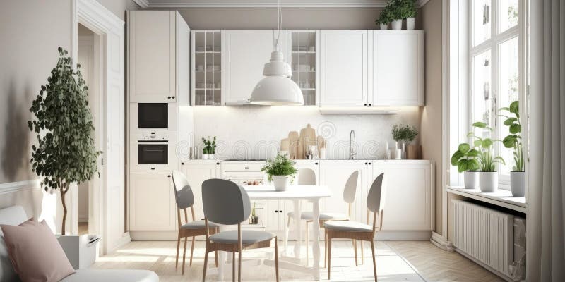 Contemporary Compact Design of Modern Kitchen in Stylish Home Stock ...