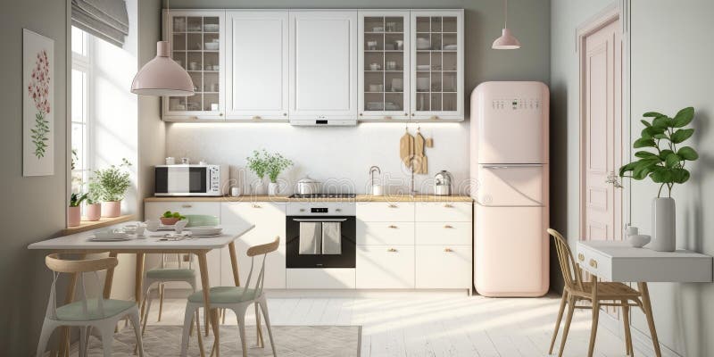 Contemporary Compact Design of Modern Kitchen in Stylish Home Stock ...