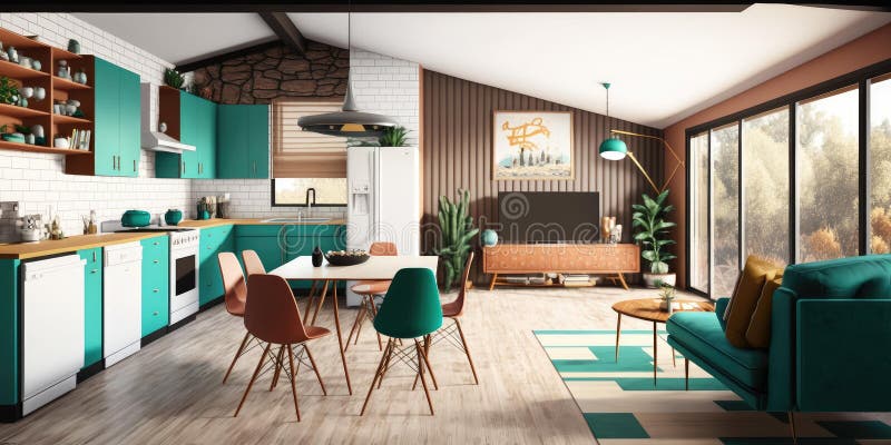 Contemporary Compact Design of Modern Kitchen in Stylish Home Stock ...