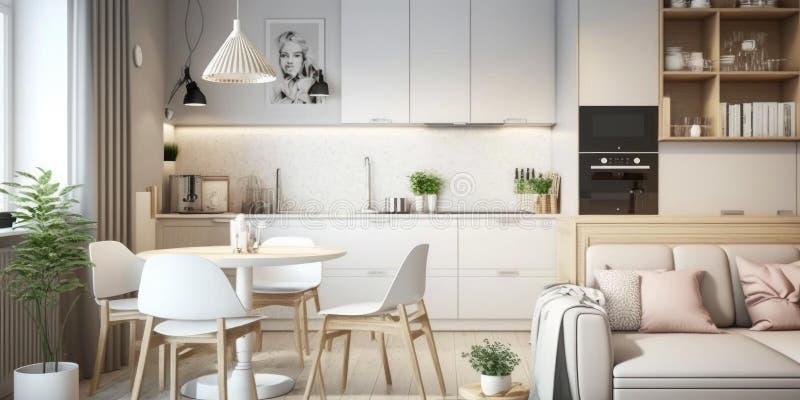 Contemporary Compact Design of Modern Kitchen in Stylish Home Stock ...