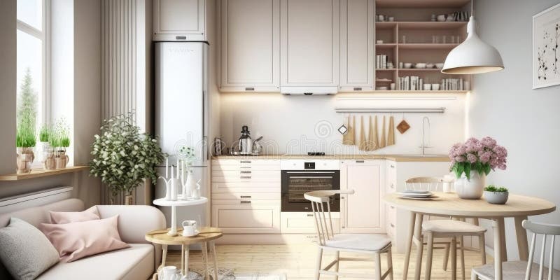 Contemporary Compact Design of Modern Kitchen in Stylish Home Stock ...