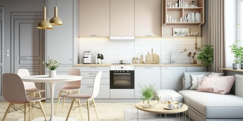 Contemporary Compact Design of Modern Kitchen in Stylish Home Stock ...