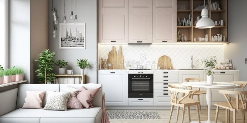 Contemporary Compact Design of Modern Kitchen in Stylish Home Stock ...