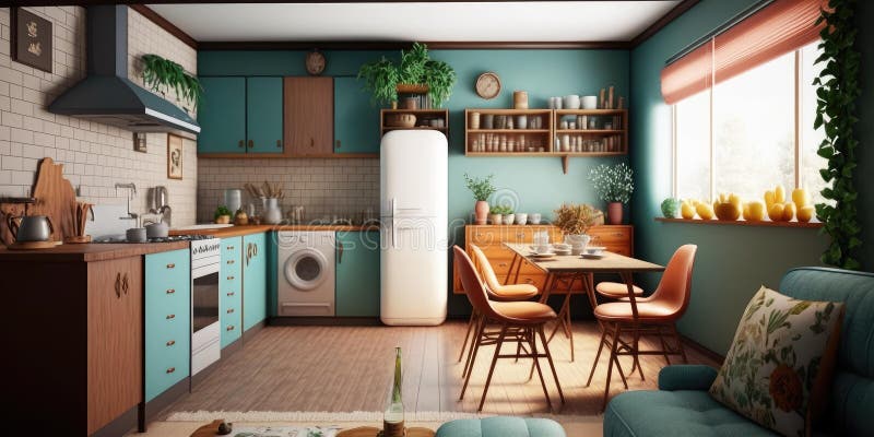 Contemporary Compact Design of Modern Kitchen in Stylish Home Stock ...