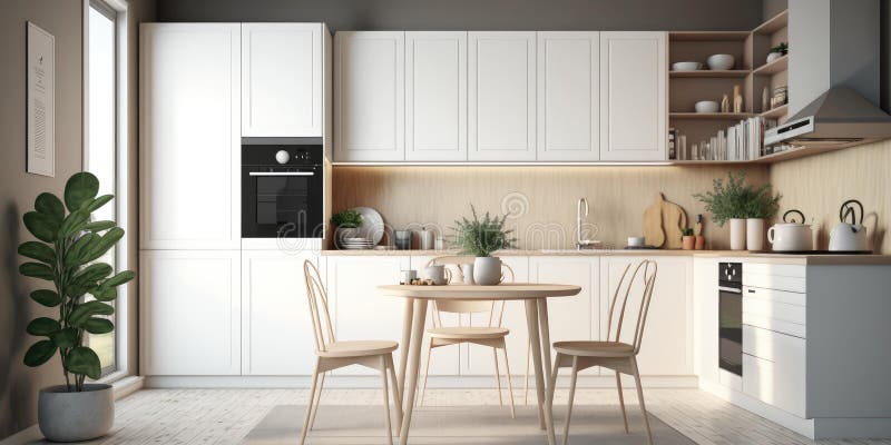 Contemporary Compact Design of Modern Kitchen in Stylish Home Stock ...