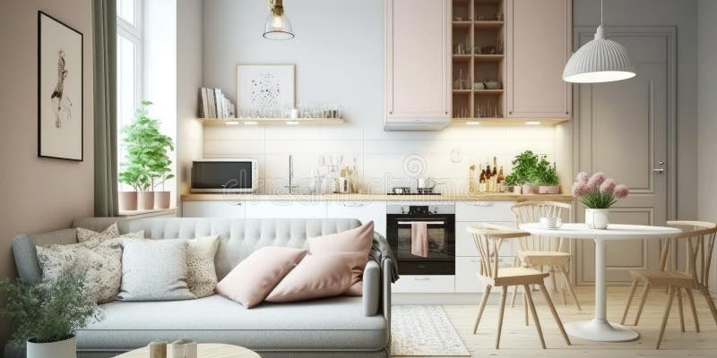 Contemporary Compact Design of Modern Kitchen in Stylish Home Stock ...