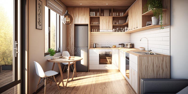 Contemporary Compact Design of Modern Kitchen in Stylish Home Stock ...