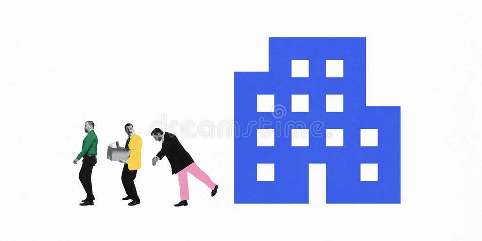 Contemporary Composite. Group of Laid-off Office Workers Exit Corporate ...