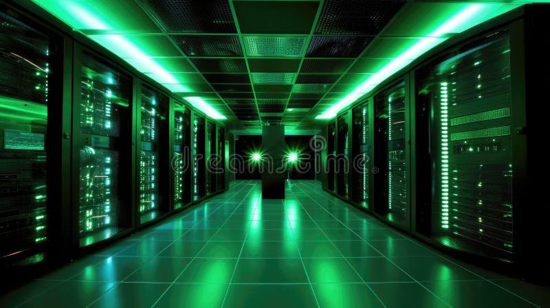 Contemporary Computer Room Equipped with Rackmounted Servers and ...