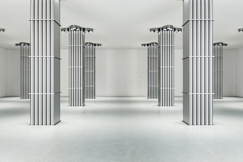 Contemporary Concrete Interior with Silver Pipe Columns a Stock ...
