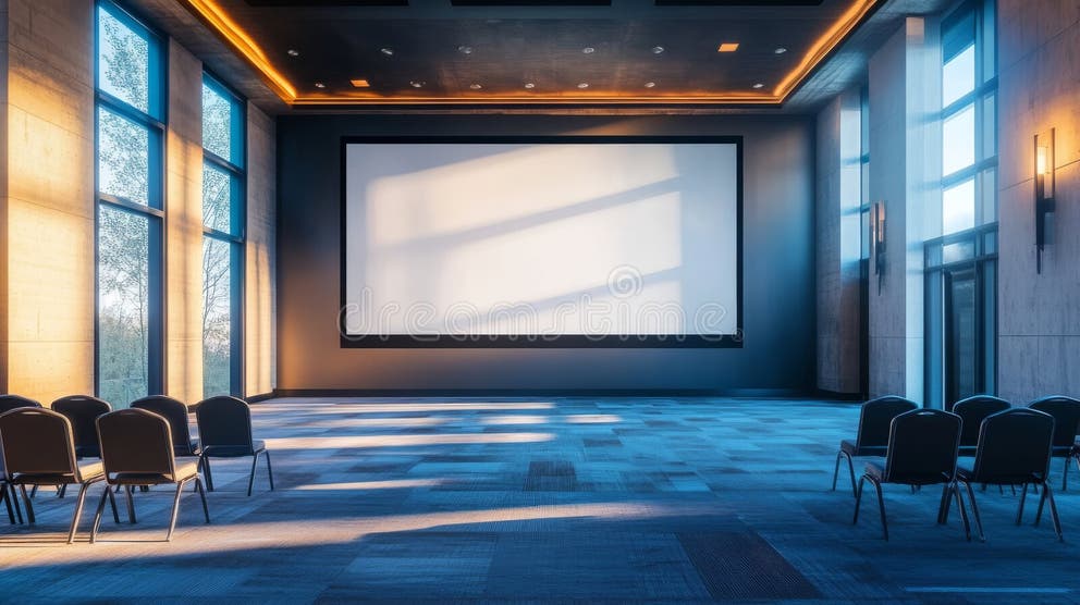 A Contemporary Conference Room Featuring a Spacious Projection Screen ...
