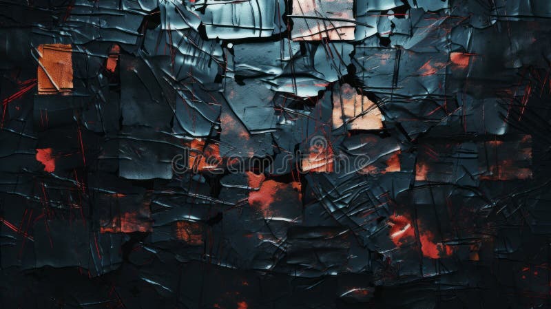 Contemporary Cubist Art: Fragmented Black Surface with Red Lights Stock ...