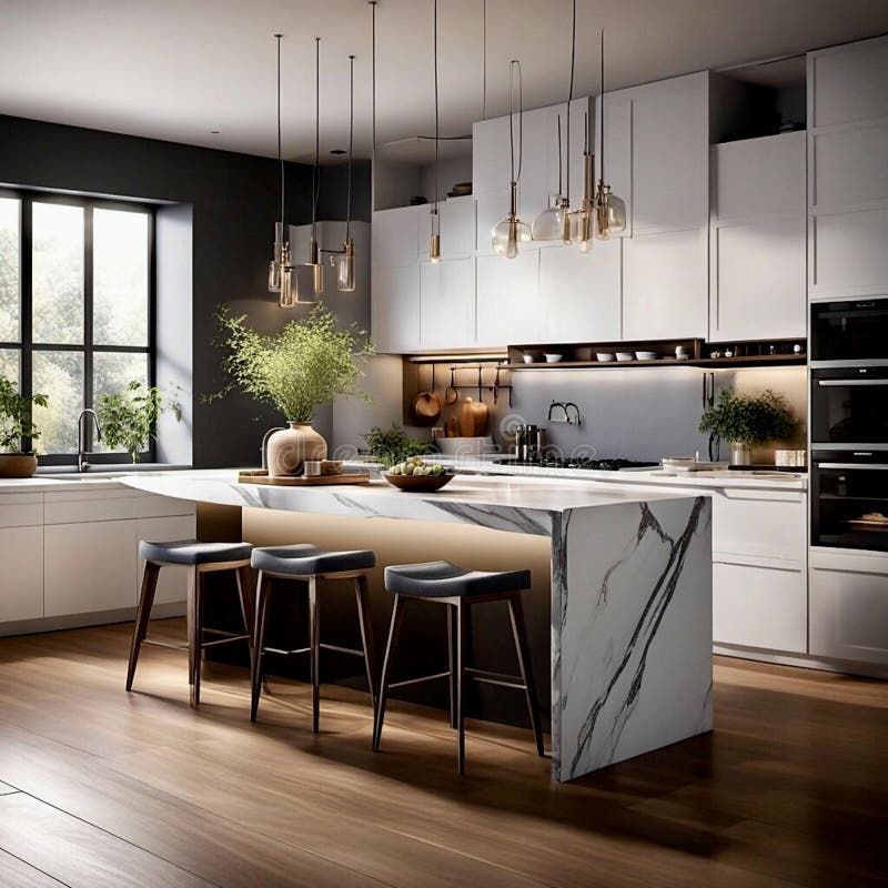 Contemporary Culinary Space Modern Kitchen Interior with Home Decor. AI ...