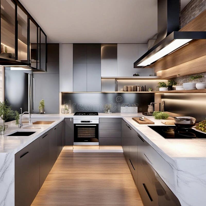 Contemporary Culinary Space Modern Kitchen Interior with Home Decor. AI ...